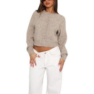 Generic Y2k Cardigan court en coton l&eacute;ger pour femme - Col rond et manches longues - V&ecirc;tements dautomne pour adolescents, marron, S