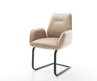 DELIFE Freischwinger Zoa-Flex Mikrofaser Beige Vintage Freischwinger flach Schwarz Taschenfederkern, Esszimmerst&uuml;hle