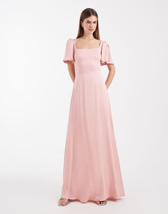 Maids to Measure Linvit&eacute;e - Robe longue &agrave; encolure carr&eacute;e et manches &eacute;vas&eacute;es - Rose blush