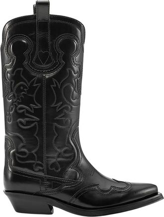 Ganni Femme, Chaussures, Noir, Taille: 38 EU Bottes Western Mi-Mollet Brod&eacute;es
