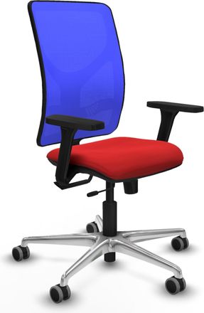 Piqueras y Crespo B&uuml;rostuhl mit hoher R&uuml;ckenlehne, mit 3D-Armlehnen, h&ouml;henverstellbare Lendenwirbelst&uuml;tze, ausgestattet mit Syncro/Traslack und Schneideschaum, Blau/Rot