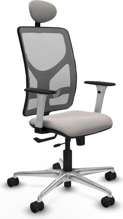 Piqueras y Crespo B&uuml;rostuhl in Grau und Wei&szlig;, mit wei&szlig;en und schwarzen Armlehnen, h&ouml;henverstellbare Lendenwirbelst&uuml;tze und festes Kopfteil, ausgestattet mit Syncro/Tras