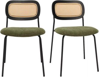 Miliboo Miliboo - Chaises design en tissu effet velours textur&eacute; vert kaki, m&eacute;tal noir et cannage rotin (lot de 2) miranda