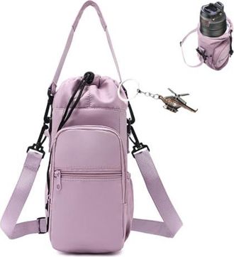 Generic Water Bottle Shoulder Bag,Portable Water Bottle Holder with Strap,Hands-Free Crossbody Carrier Outdoor Walking Hiking (Purple)