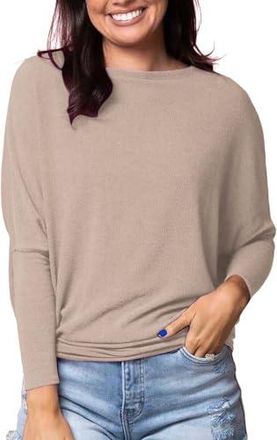 Generic Haut &agrave; manches longues pour femme - Couleur pure - Col en V - Style d&eacute;contract&eacute; et polyvalent - Coupe ample - Confortable - Doux - L&eacute;ger - Coupe r&eacute;gul