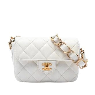 Chanel Sac bandouli&egrave;re matelass&eacute; en cuir caviar Pre-owned - Femme - Pre-owned - Blanc - Taille: ONE Size