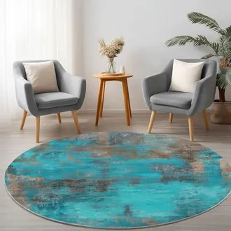 Generic Bleu-Gris Tapis Ancien Rond Antid&eacute;rapant, D&eacute;chets Texture Us&eacute;e Motif Doux Tapis Poils Courts pour Salon Couloir Chambre Cuisine Descente de Lit - 100 