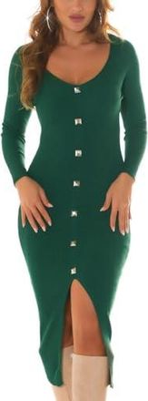Koucla Robe longue en tricot moulante avec boutonnière décorative et fente, vert, taille unique