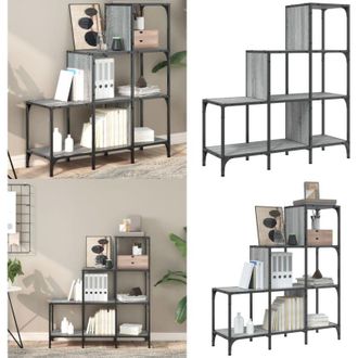 vidaXL Vidaxl - B&uuml;cherregal Grau Sonoma 92x30x102 cm Holzwerkstoff und Metall - Bucherregal - Regal - Treppenregal - Stufenregal - Wohnraumorganisation