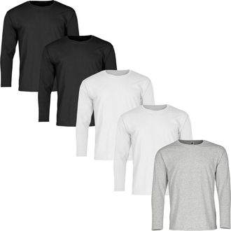 Fruit Of The Loom 5er Pack Valueweight Long Sleeve T Herren Langarm Shirt, 2xWhite +2xBlack +Heather Grey, XXL