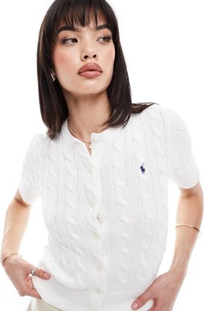 Polo Ralph Lauren Gilet manches courtes en maille torsad&eacute;e avec logo - Blanc