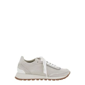 Brunello Cucinelli Femme, Chaussures, Gris, Taille: 41 EU Suede Low Top Baskets