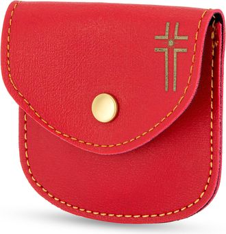 NKlaus Rosenkranz Kunstleder Etui rot 8x8 cm mit Kreuz motiv Rosenkranzbehälter 14443