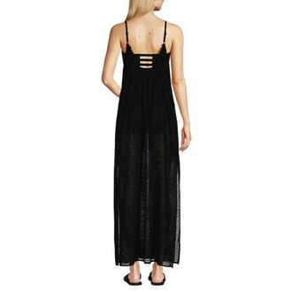 Lands End Durchscheinendes Ripp-Maxi-Strandkleid, Damen, Gr&ouml;&szlig;e:36-38 regular, Schwarz, Viskose-Mischung/Polyester-Mischung, by Lands End