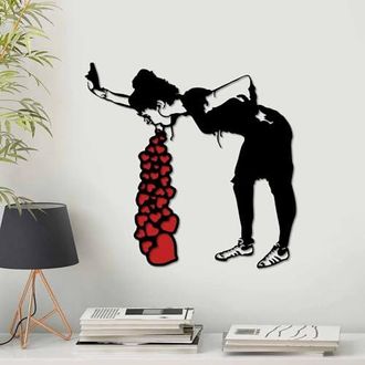 Hanah Home Decorative Metal Wall Accessory by Banksy, 63 x 61 cm, 100% Metal (1.5 mm), Black & Red | Unique Art Piece for Modern Home Decor