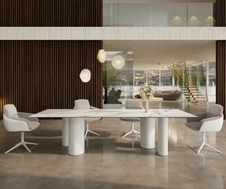 DELIFE Esstisch Edge 300x100 Keramik Calacatta Luxe Wei&szlig;-Gold-Grau Pilier Metall Wei&szlig;, Esstische