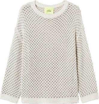 Twin-Set Lochstrick-Pullover mit Lurex-Detail - Wei&szlig;