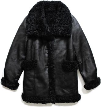 Just things we like Femme, Vestes, Noir, Taille: 38 FR Manteau R&eacute;versible en Shearling