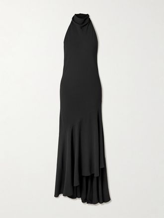 Alaia Robe Longue Dos Nu Asym&eacute;trique En Laine C&ocirc;tel&eacute;e - Noir