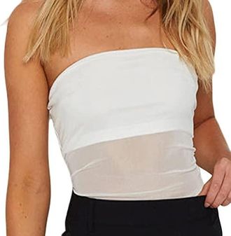 Minetom Top Femme Haut Court Dos Nu T-Shirt Sexy Bretelles Débardeur sans Manches Y2K Crop Top Bustier Imprimé Fleurs Haut K Blanc XS