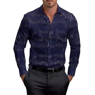Generic Chemises daffaires &agrave; manches longues pour homme - Chemise d&eacute;contract&eacute;e &agrave; rayures boutonn&eacute;e - Coupe r&eacute;guli&egrave;re - Chemise classique pour homme - Chemise 