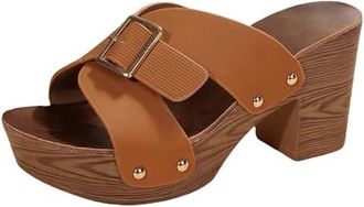 Generic Mules pour femme avec talon &eacute;l&eacute;gant - Sandales &agrave; talon bloc Sandales &agrave; bout ouvert Chaussures d&eacute;t&eacute; &agrave; talons hauts Mules &agrave; plateforme pour femme Pantou