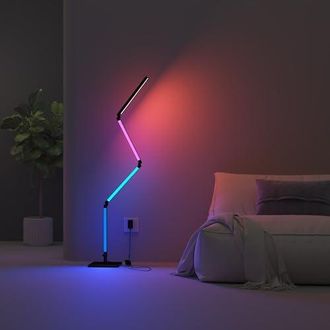 Calex Lampadaire LED WiFi, RGBIC 16M couleurs, 24W 580lm, Blanc 2700K, Alexa/Google/Siri, musique, dimmable, fixation mur/sol