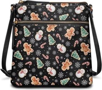 Coloranimal Sac &agrave; bandouli&egrave;re imperm&eacute;able en cuir synth&eacute;tique pour femme avec plusieurs poches, Bonhomme de neige bonbon de No&euml;l en pain d&eacute;pice