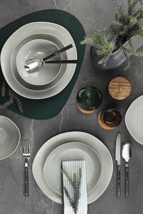 Hermia Elegant 24-Piece Dinner Set, 100% Porcelain | Includes 6 Service Plates (30 cm), 6 Dinner Plates (22 cm), 6 Bowls (17 cm), 6 Dessert Plates | Dishwash