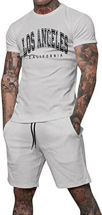 TOMWELL Jogging Survêtement Homme 2 Pièces Été Décontracté à Manches Courtes Col Rond T-Shirt Imprimée et Short Sport Ensembles Casual Sportswear Homme Fitnes