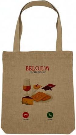 Fabulous Sac Shopping Tote Bag Aspect Lin - Belgium Is Calling Me Gastronomy Beer Chocolate - Sac de Courses Toile Epaisse 360g Beige Naturel Cabas Port&eacute; Epaul
