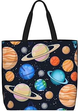 Generic Sac Fourre-Tout Syst&egrave;me Solaire Sac &Agrave; Bandouli&egrave;re En Toile Lavables R&eacute;utilisable Sacs En Toile, Pour Shopping, Tous Les Jours, &Eacute;cole, Voyage