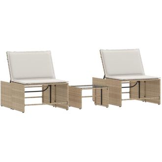 vidaXL Sonnenliegen 2 Stk. mit Tisch Beige Poly Rattan Vidaxl