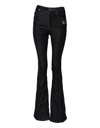 Dolce & Gabbana Womens Black Cotton Mid Waist Bootcut Denim Jeans Clothing
