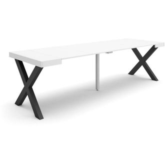 Skraut Home Skraut Home - Table console extensible, Console meuble, 260, Pour 12 personnes, Pieds bois massif, Style moderne, Blanc