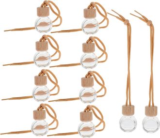 Garneck 10stücke Parfümflakon Anhänger Für Auto Leere Glasflaschen Mit Holzdeckel Kleine Behälter Zum Befüllen Mit Ätherischen Ölen Und Duftstoffen