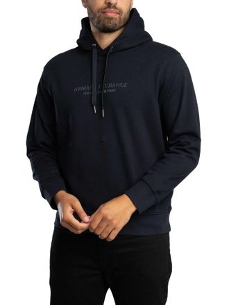 A|X Armani Exchange Mens Long Sleeve Drawstring, Front Tone on Tone Logo Hooded Sweatshirt, Blue, XL