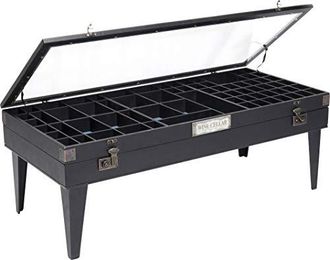 Kare Design Design Beistelltisch Collector, Schwarz, Beistelltisch, Wohnzimmertisch, Massicholz Korpus, ESG-Glas Tischplatte, Stahl Beine, rechteckig, 46x122x55 c