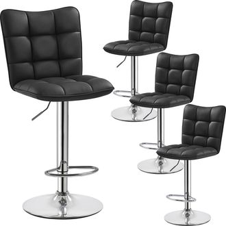 Yaheetech 4er Set Barhocker Barstühle 360°Drehbar Küchenstühle mit Rückenlehne und Fußstütze, Barstuhl PU-Kunstleder Sitzhöhe Höhenverstellbar 62,5 cm - 83 cm f