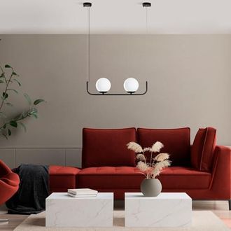 Opviq Elegant Black Chandelier, Adjustable Height 20-110 cm, Metal Body, 2 x E14 Socket, 15 cm Cap Diameter, Perfect for Modern Home Decor | IP20 Rated