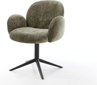 DELIFE Drehstuhl Nube-Flex mit Armlehnen Chenille Olive Fußkreuz Schwarz 360° drehbar Wippfunktion Taschenfederkern, Esszimmerstühle