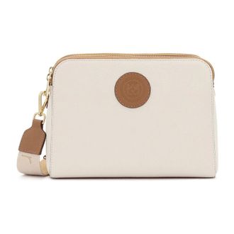 Kazar Femme, Sacs, Blanc, Taille: ONE Size Sac &agrave; main Kazar en cuir blanc et marron avec des ceintures logot&eacute;es