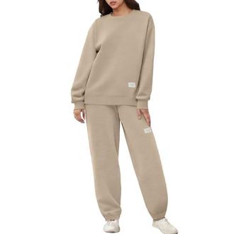 Generico Combinaison compl&egrave;te pour femme, homme, sport, 2 pi&egrave;ces, couleur unie, col rond minimaliste, &eacute;l&eacute;gant, d&eacute;contract&eacute;, l&eacute;ger, incurv&eacute;, sans capuche, panta