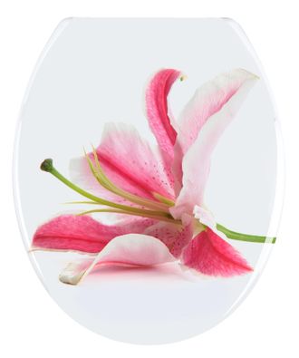 WENKO WC-Sitz Orchid, Toilettensitz mit Hygienebefestigung aus rostfreiem Edelstahl, Toilettenbrille aus antibakteriellem Duroplast, 37,5 x 45 cm