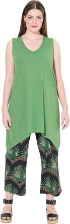 Ulla Popken Damen große Größen Übergrößen Plus Size Longtop, Zipfelsaum, A-Linie, V-Ausschnitt, Biobaumwolle moosgrün 42+ 804033435-42+