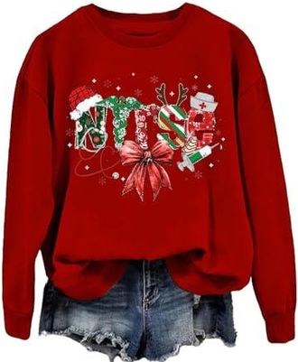 Generic Sweat-shirt dinfirmière pour femme, pull dinfirmière, sweat-shirt de vie, joli imprimé graphique à manches longues et col rond, Rouge, M