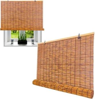 Generic Store Bambou Enrouleur Naturel Carbonisation Rideau Pare-Soleil 40-150cm Largeur Rideau Vintage pour Balcon Porche Jardin Filtrage De La Lumi&egrave;re Store