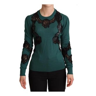 Dolce & Gabbana Gr&uuml;ner Pullover mit Spitze - - Knitwear - Damen - Gr&uuml;n - XS