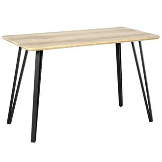 HOMCOM Table &agrave; Manger Design Industriel Grand Plateau dim. 120L x 60l x 75H cm Pieds m&eacute;tal Noir en &eacute;pingles MDF Aspect ch&ecirc;ne Clair