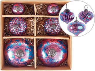 Beliani Christbaumschmuck 6er Set Glas rosa/blau handgemachte Weihnachtskugeln Astrale
